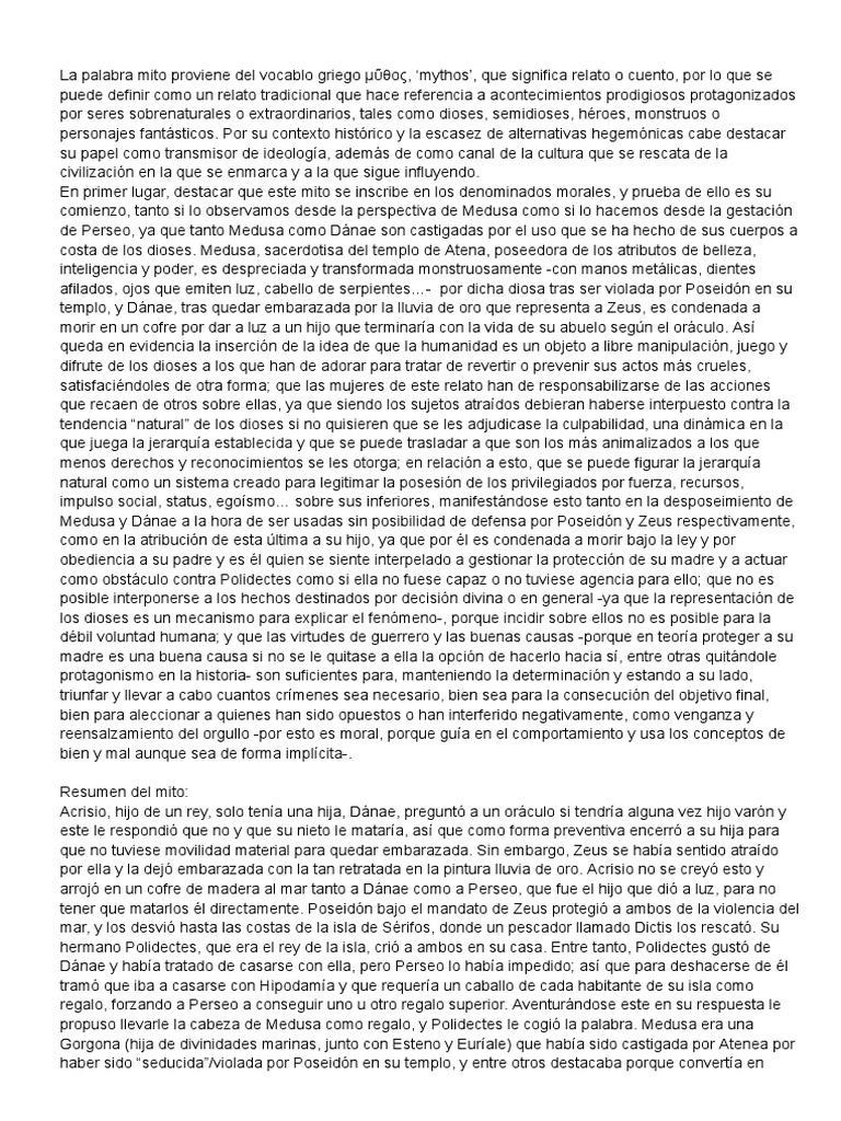 Significado Del Mito de Perseo y Medusa | PDF | Historia | Religión y ...
