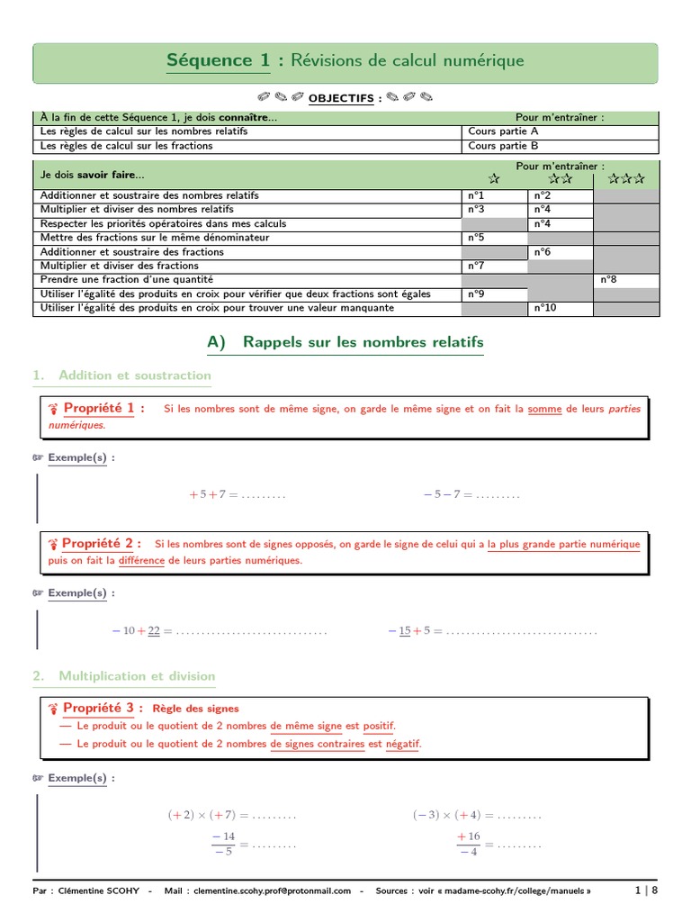 Révisions de calcul numérique 3ème | PDF | Division | Multiplication
