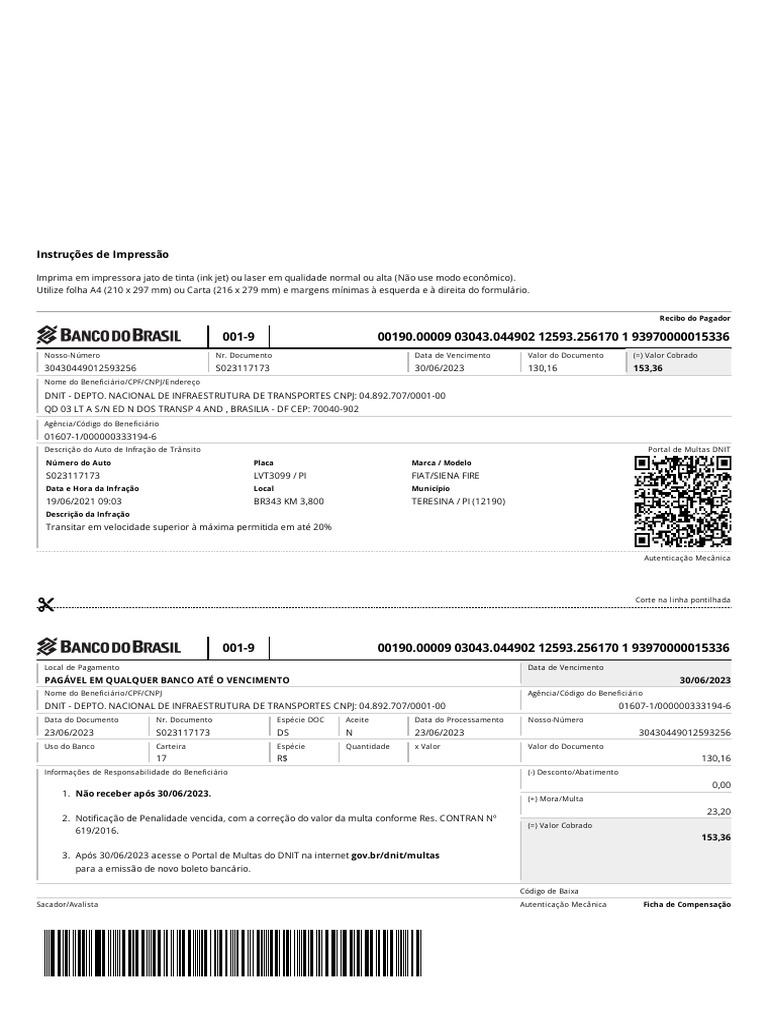 Instruções para Impressão de Multas DNIT | PDF | Impressão