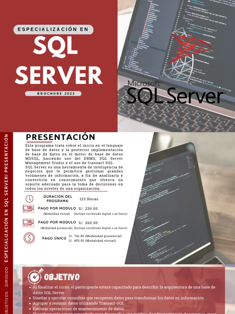 Brochure SQL Server Fii 2022 Unmsm | PDF | Servidor SQL de Microsoft | SQL