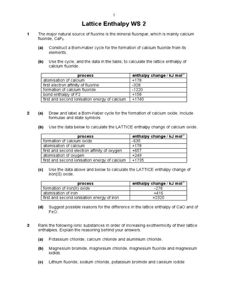 Chemistry Lattice Enthalpy Analysis Pdf Potassium Chloride Calcium