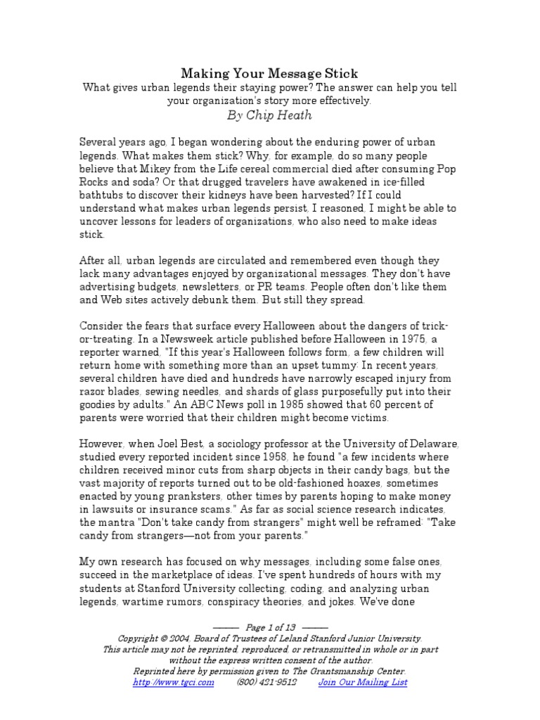 Making Your Message Stick | PDF | Emotions | Copyright