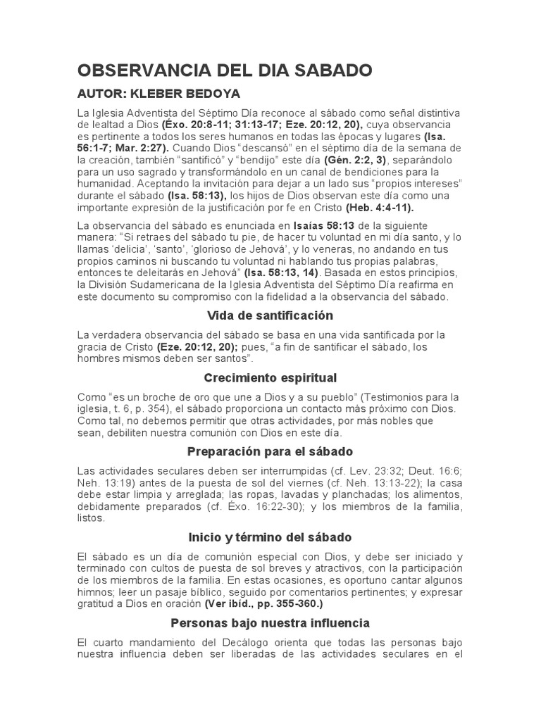 Observancia Del Dia Sabado | PDF | Iglesia Adventista del Séptimo Día ...
