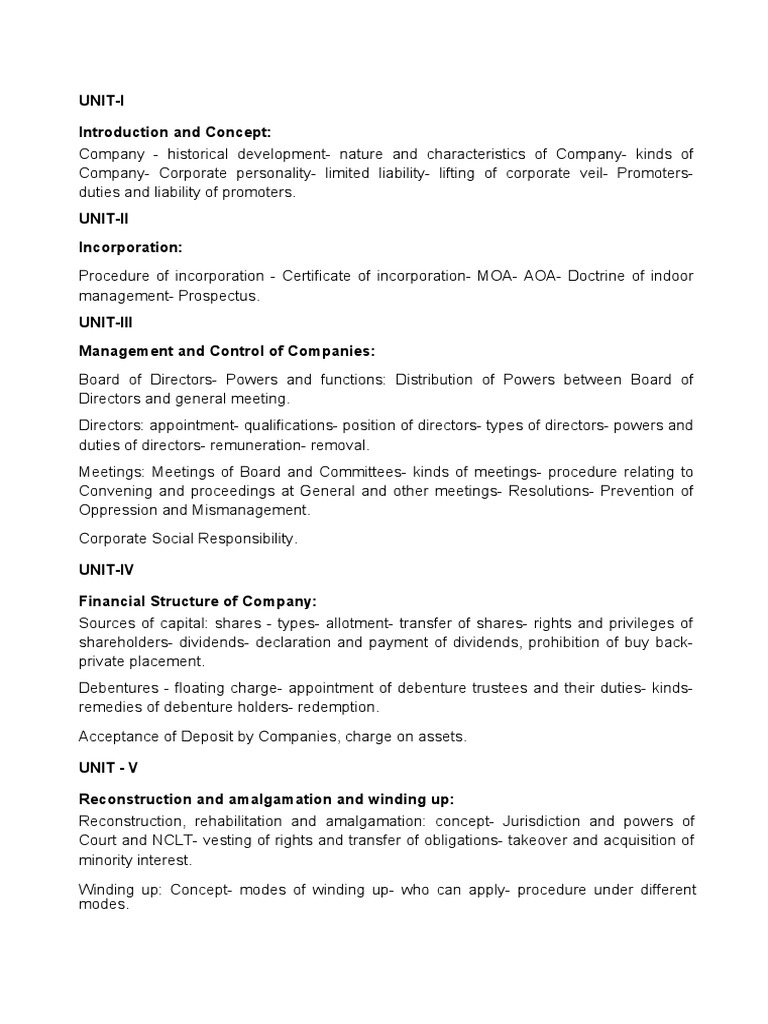 KSLU Company Law UNIT 1 Answers | PDF | Piercing The Corporate Veil ...