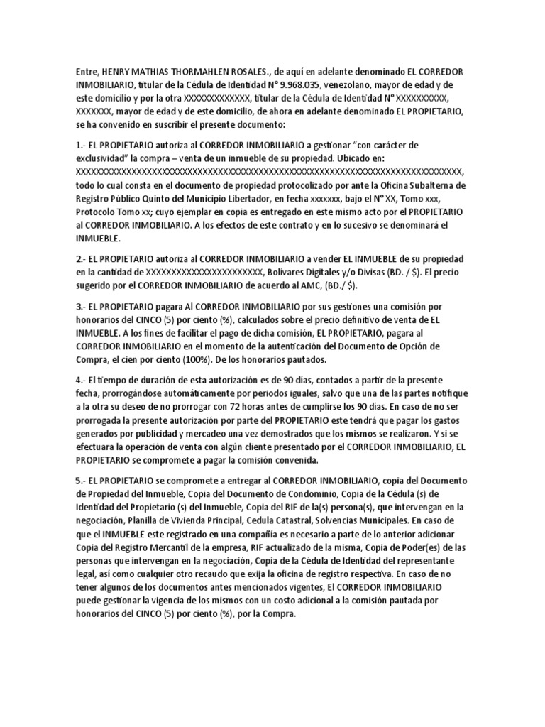 Carta de Exclusividad Inmobiliaria | PDF Carta de Exclusividad Inmobiliaria | PDF