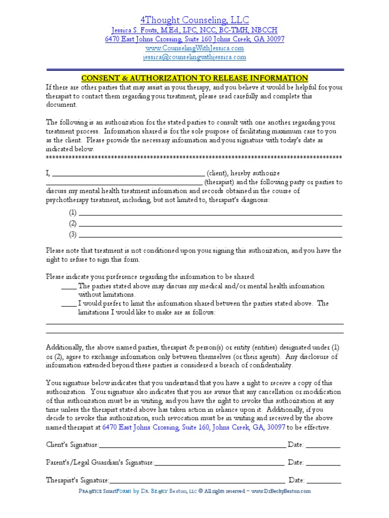 Therapist Information Release Form | PDF | Psychotherapy | Therapy