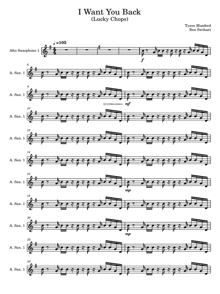 I - Want - You - Back - Saxophone - Quartet - Alto 1 | PDF | Saxophone ...