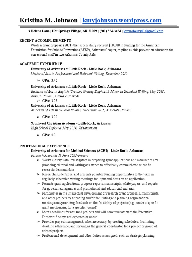 Kristina Johnson CV | PDF | Curriculum | Copy Editing