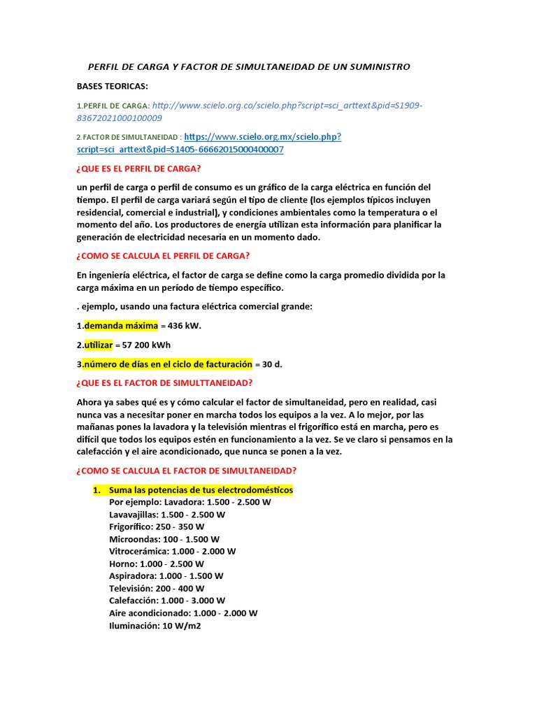 Perfil de Carga y Factor de Simultaneidad de Un Suministro | PDF | Ingenieria Eléctrica ...