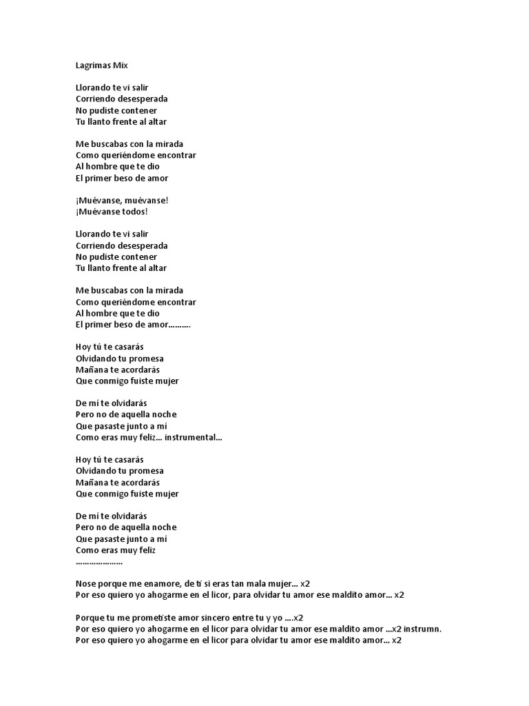 Letras Mix Lagrimas | PDF | Amor