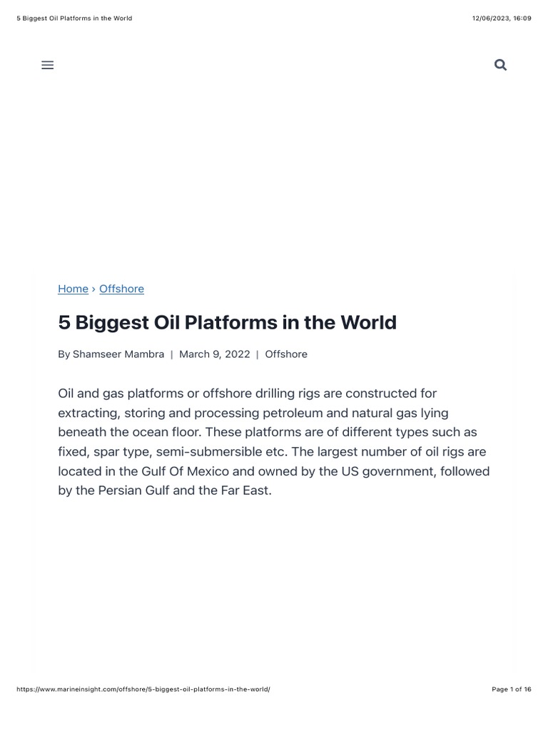 5 Biggest Oil Platforms in The World | PDF | Offshore Drilling | Petroleum