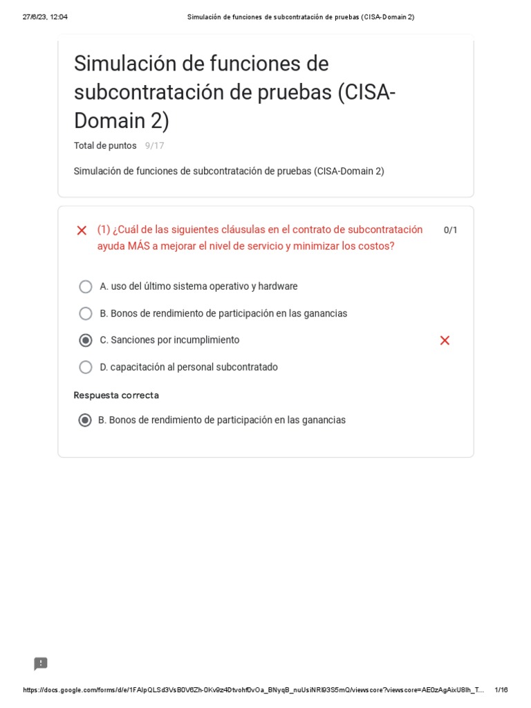 Simulación de Funciones de Subcontratación de Pruebas (CISA-Domain 2) | PDF | Acuerdo de nivel ...