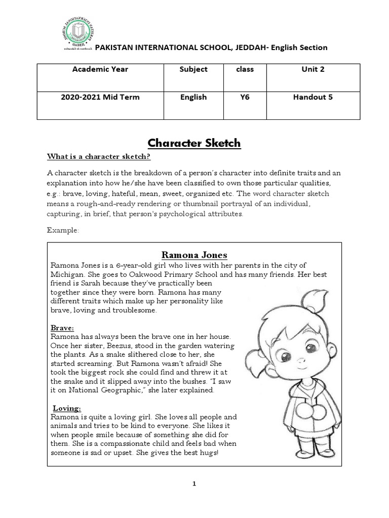 Unit 2 Handout 6 Character Sketch | PDF