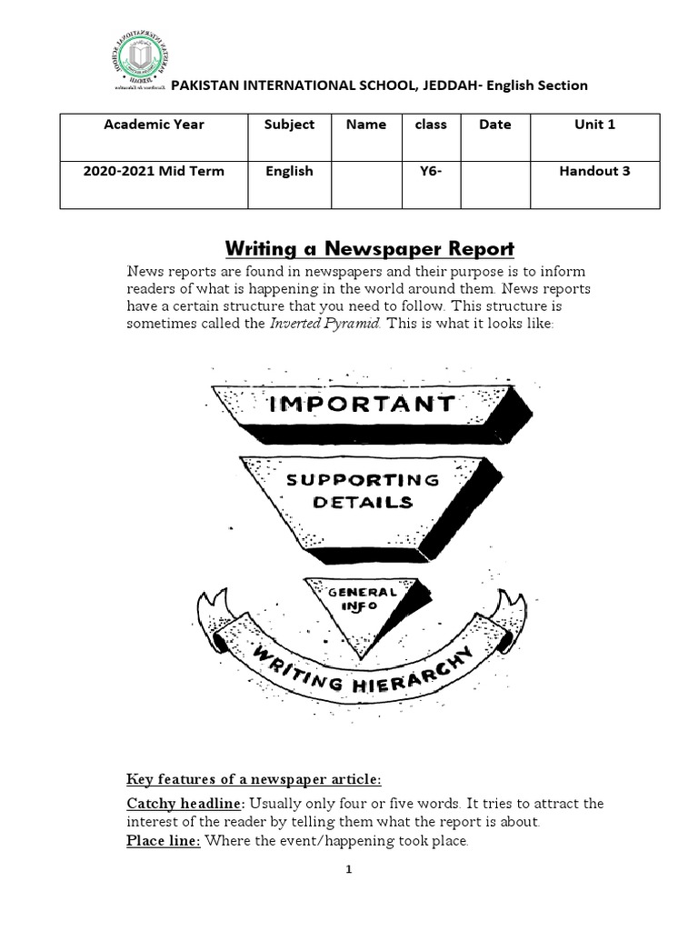 Unit 1 Handout 3 Newspaper Report | PDF | Communication