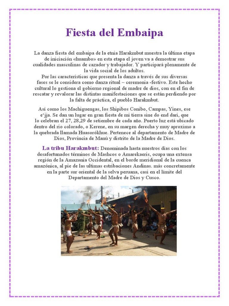 Danza Fiesta del Embaipa Harakmbut | PDF | Bailes | Perú