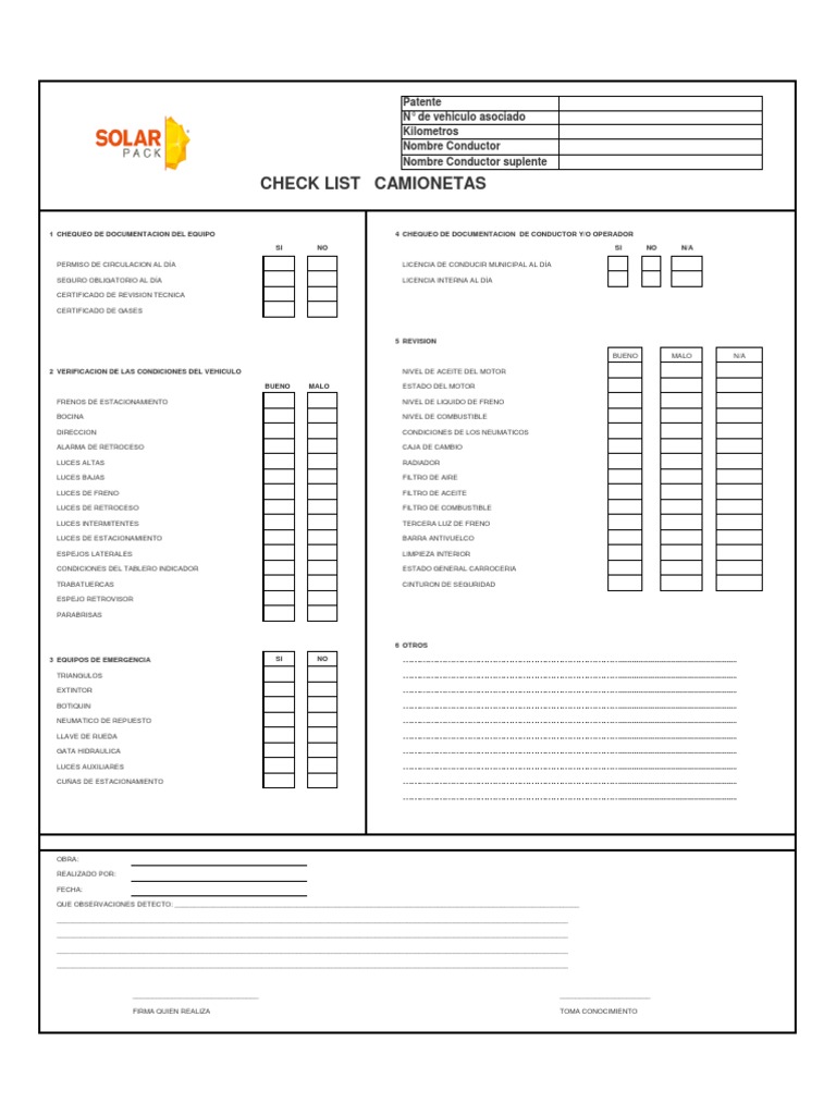 Checklist Camioneta | Descargar gratis PDF | Transporte privado ...