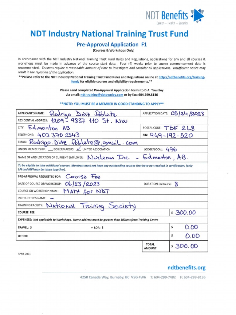 Pre-Approval Application F1 Math For NDT | PDF
