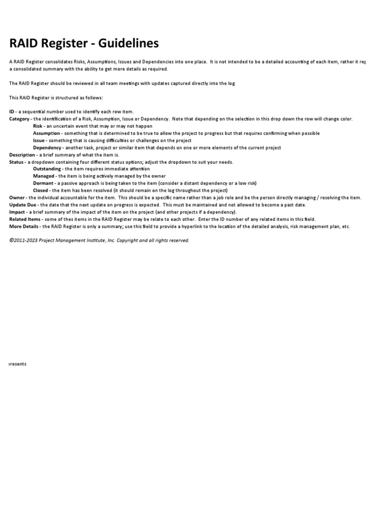RAID Register Log | PDF | Risk