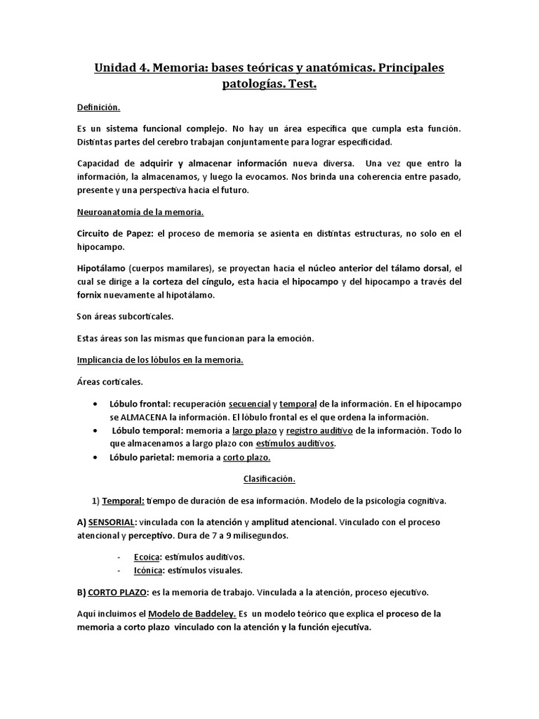 Unidad 4 Memoria Pdf Memoria Lóbulo Temporal