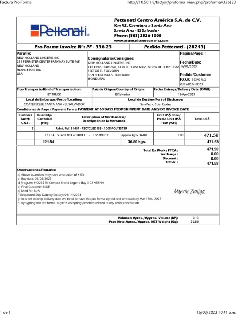 Pro-Forma Invoice# 336-23 PO 28243 - OrDER# 152927LG-0315-RCA HO23 ...