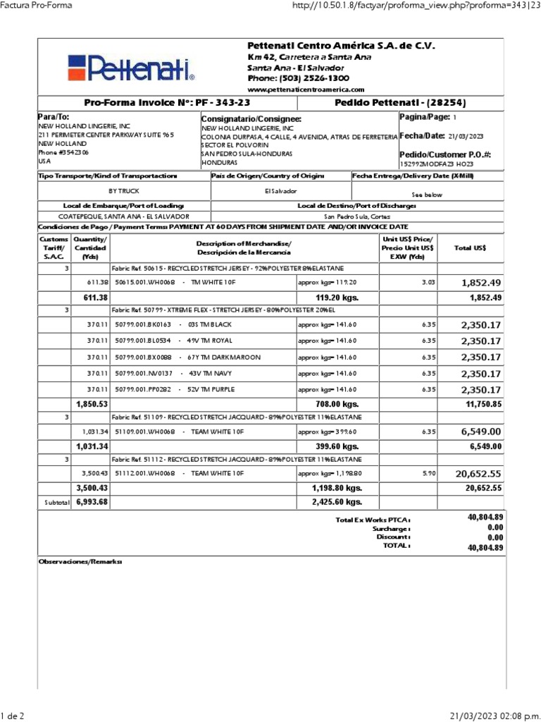 Pro-Forma Invoice# 343-23 PO 28254 - OrDER# 152992MODFA23 HO23 - Mar ...