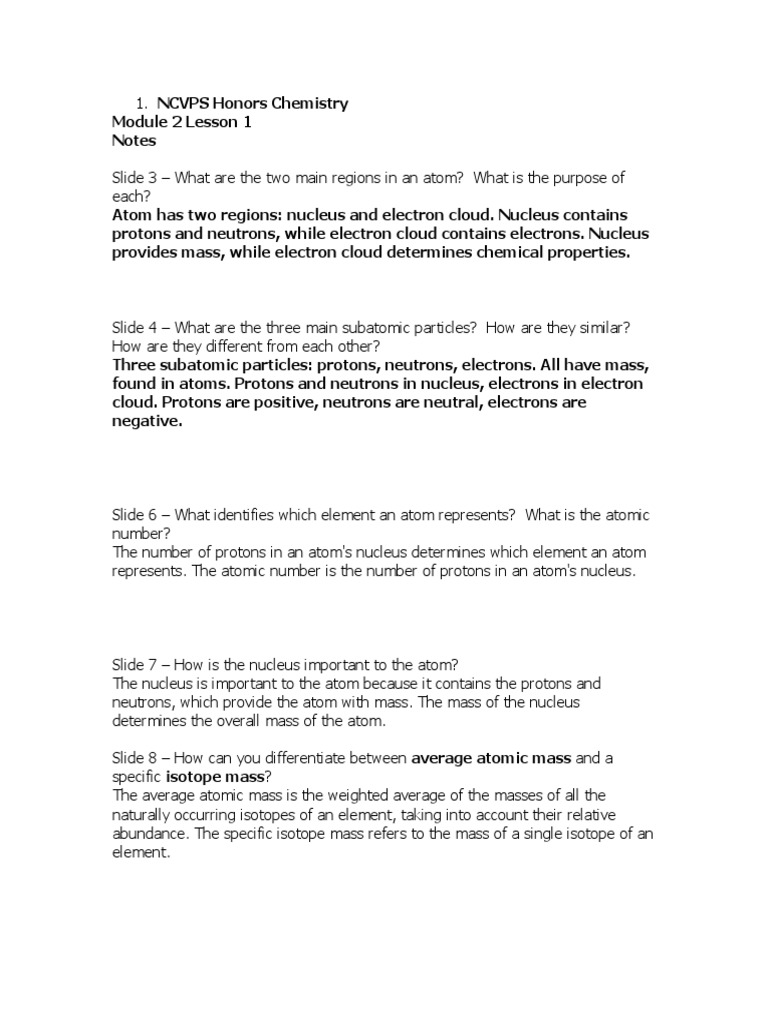 1 Module Two Lesson One Guided Notes | PDF | Atoms | Isotope
