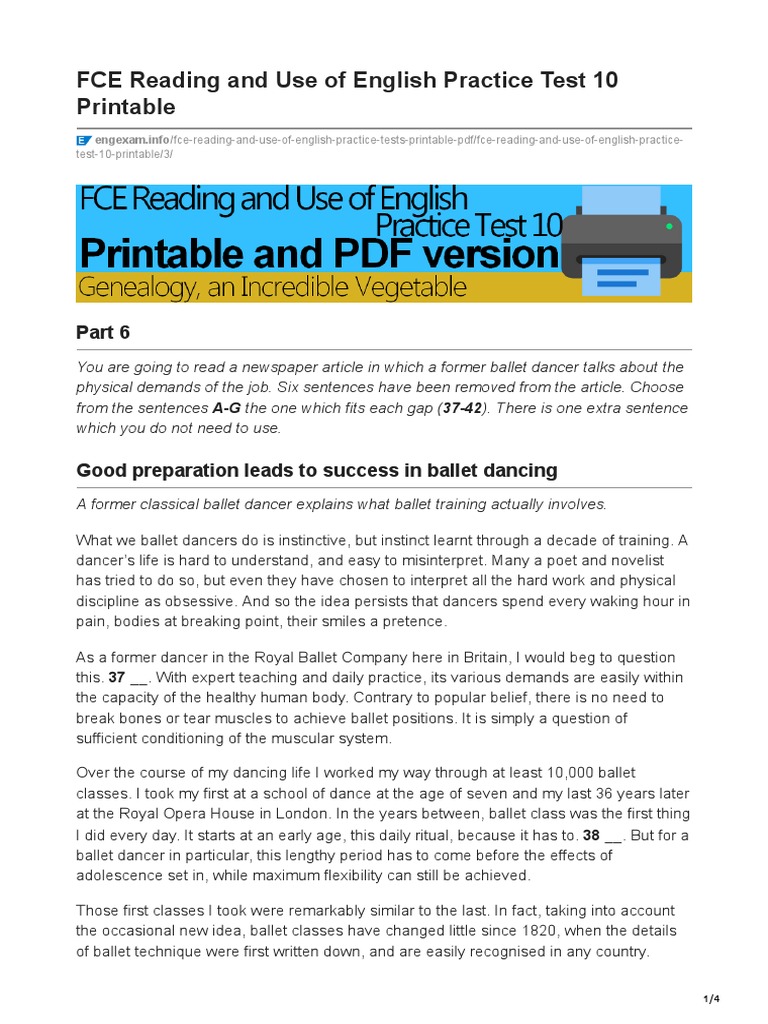 FCE Reading Practice: Ballet Insights | PDF | Dances | Ballet