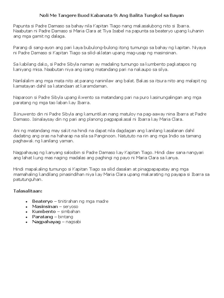 Buod Kabanata 9 | PDF