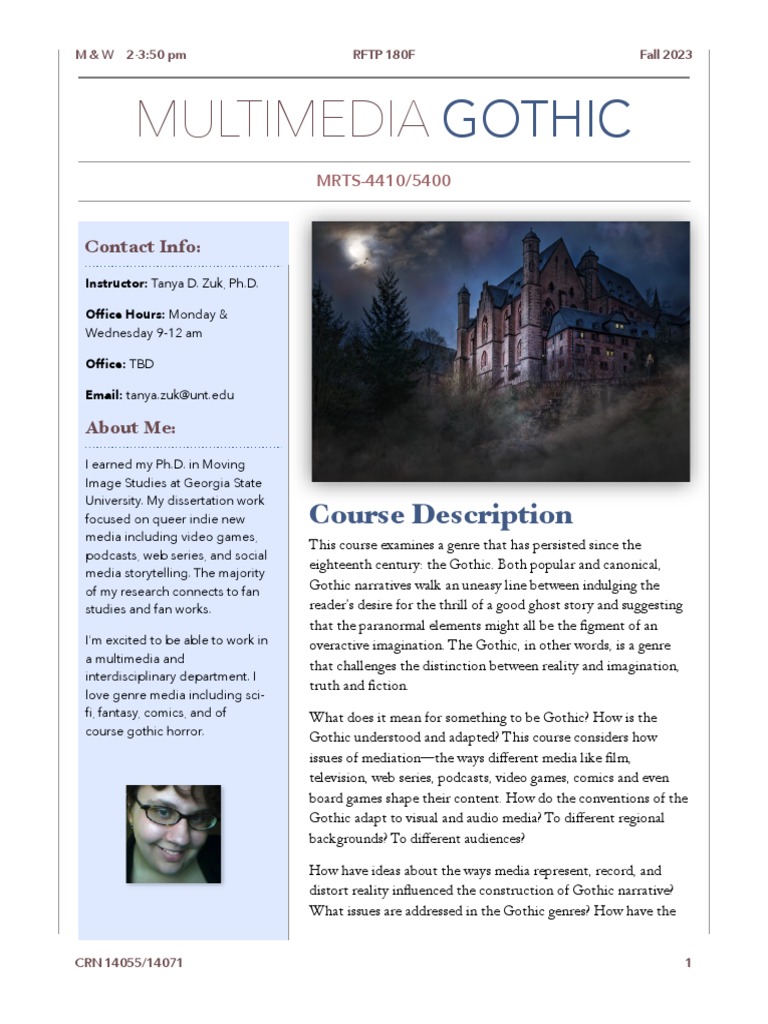 Multmedia Gothic Syllabus FA 2023 | PDF | Multimedia | Classroom