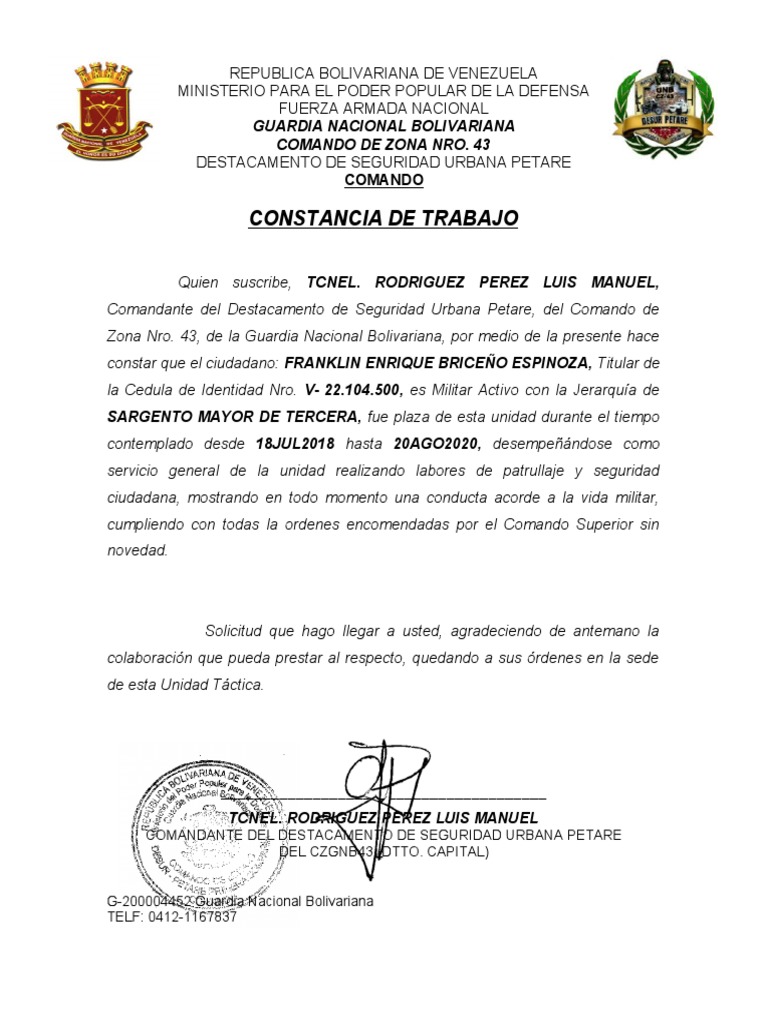 Constancia De Trabajo Personal