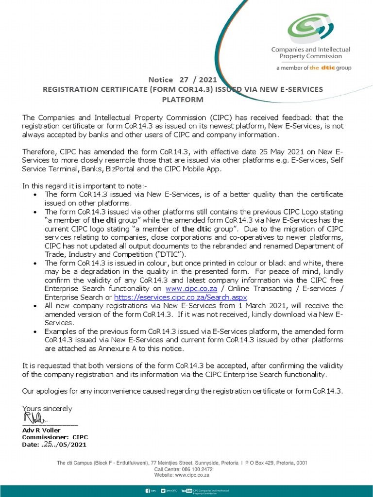 CIPC CoR14.3 Certificate Updates | PDF | Service Industries | Cyberspace