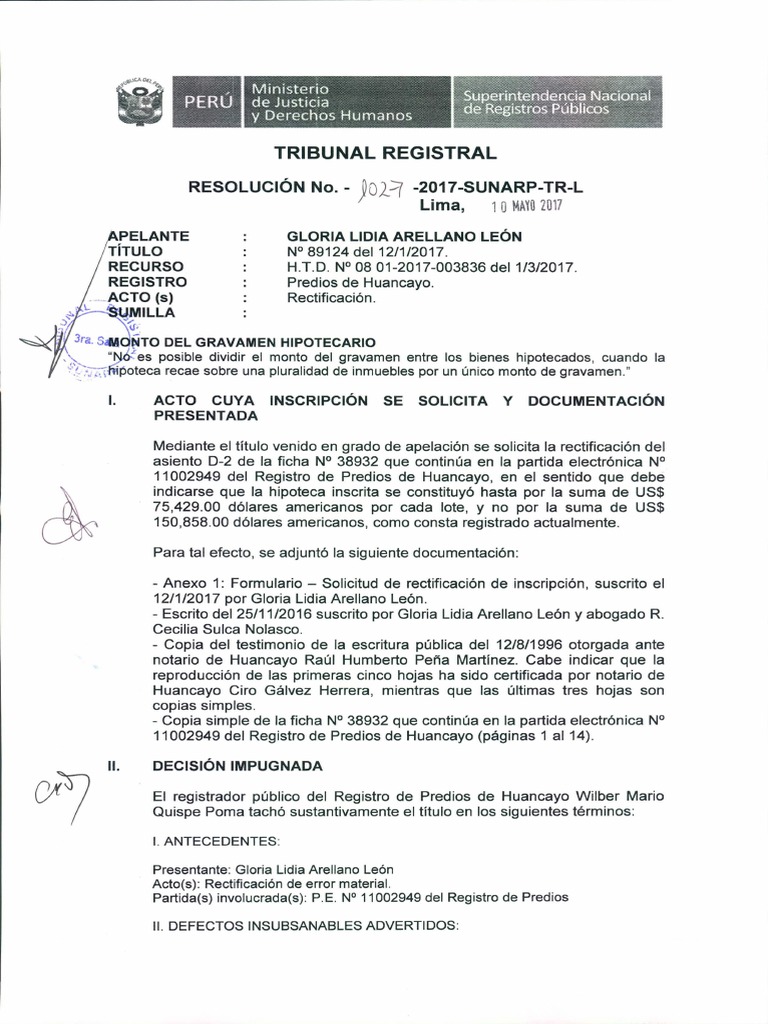 1027 2017 Sunarp TR L | PDF | Ley de hipotecas | Finanzas personales