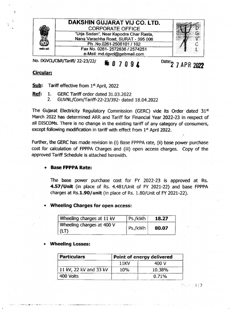 Tariff Effective From 1st April 2022 27-04-22 | PDF | Water Supply | Tariff