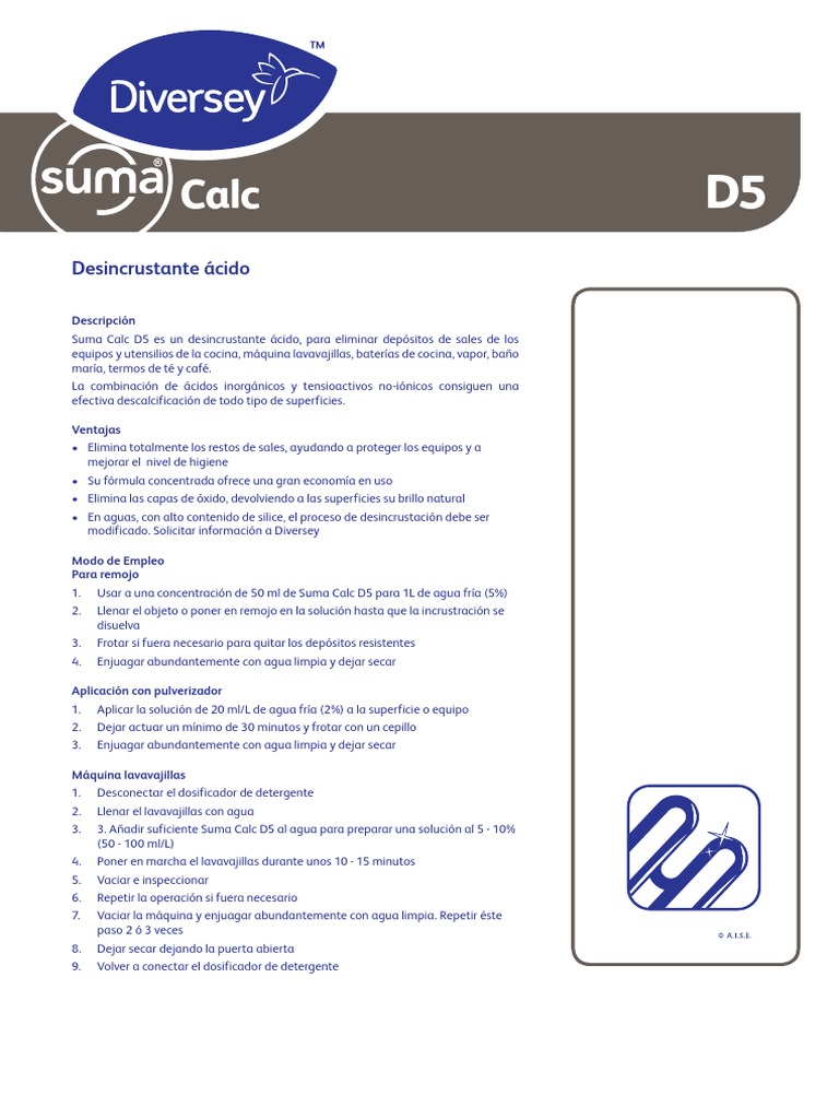 Suma Calc Ficha Tecnica | PDF | Agua | Lavavajillas