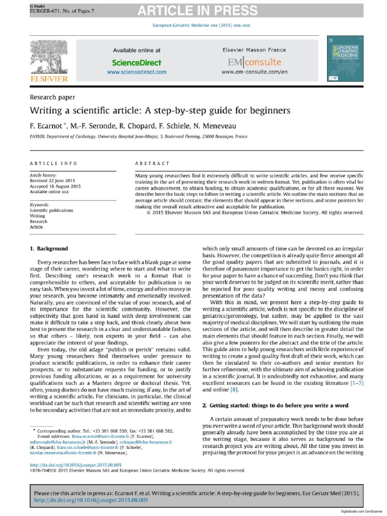 Writing A Scientific Article A Step by Step Guide For Beginners | PDF