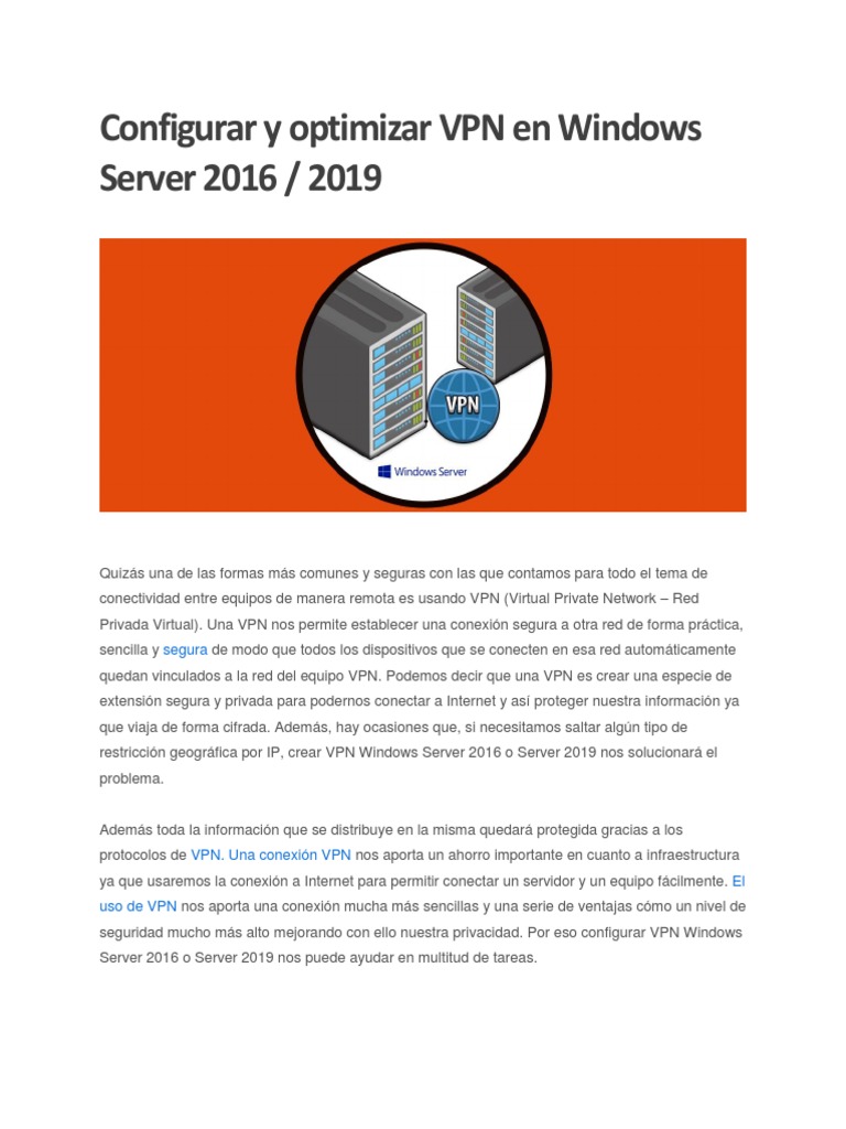 Configurar y optimizar VPN en Windows Server 2016 | PDF | Red privada virtual | ciberespacio