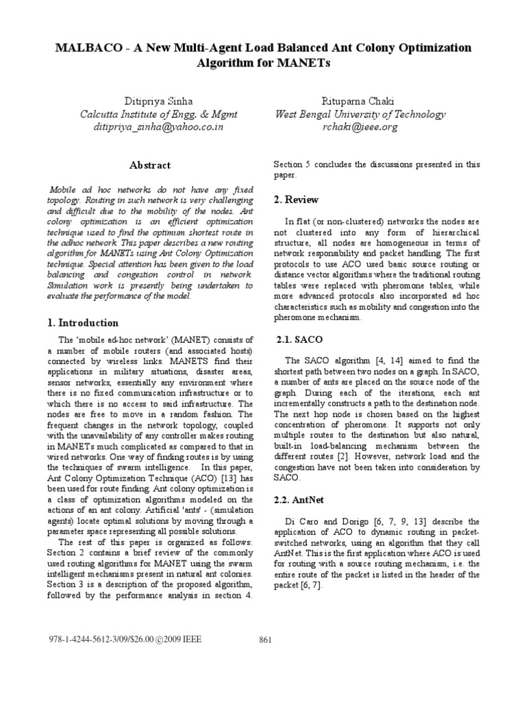 A Load Balanced Multi Agent Ant Colony Optimization Routing Algorithm For Mobile Ad Hoc Networks