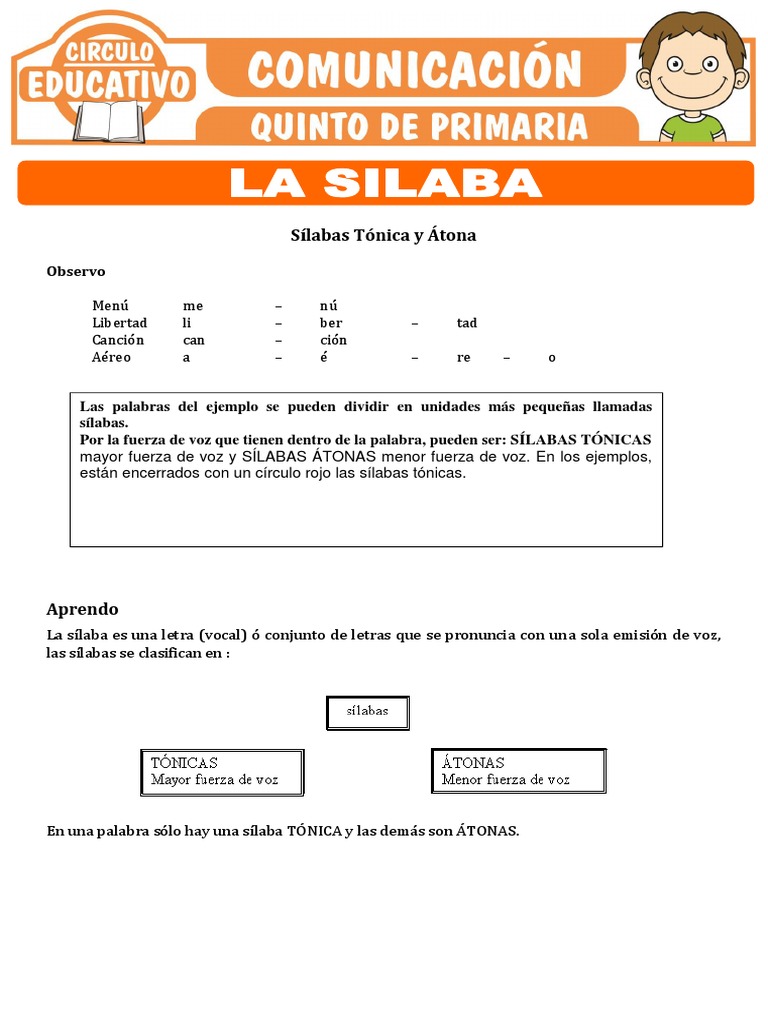 Clases de Silabas para Quinto de Primaria | PDF | Sílaba | Fonética