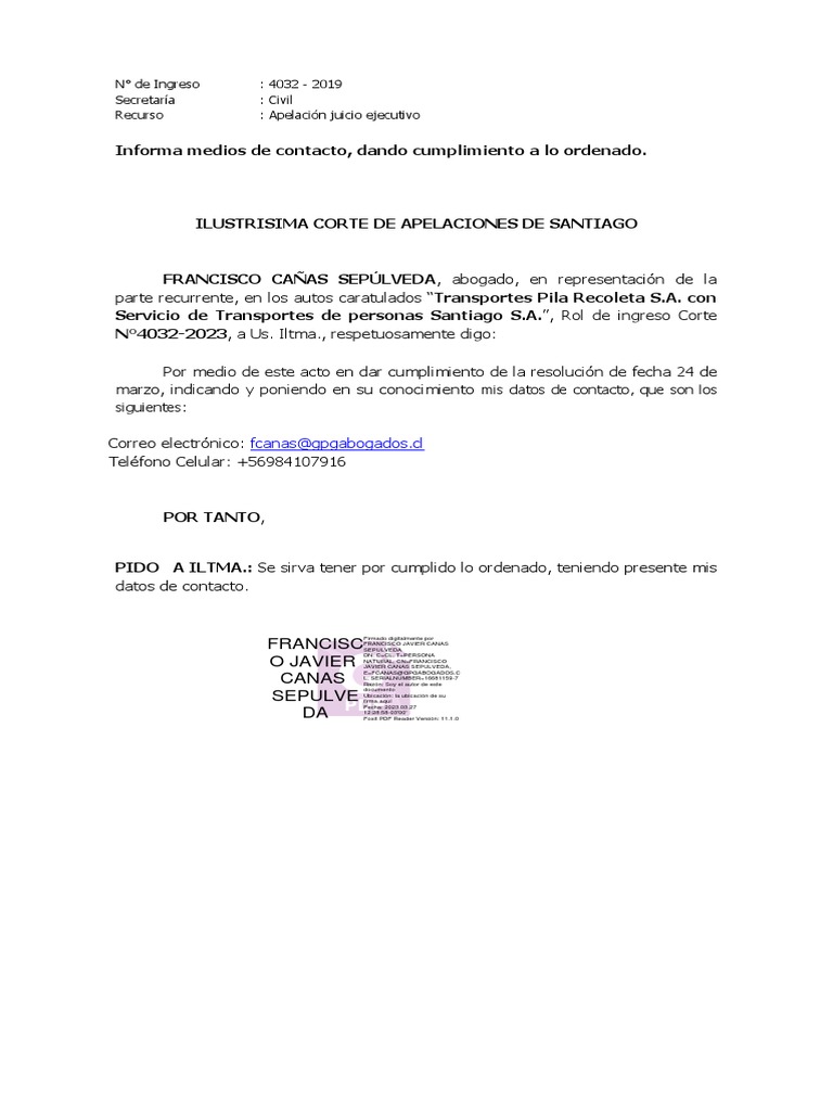 Datos de contacto en apelación judicial | PDF