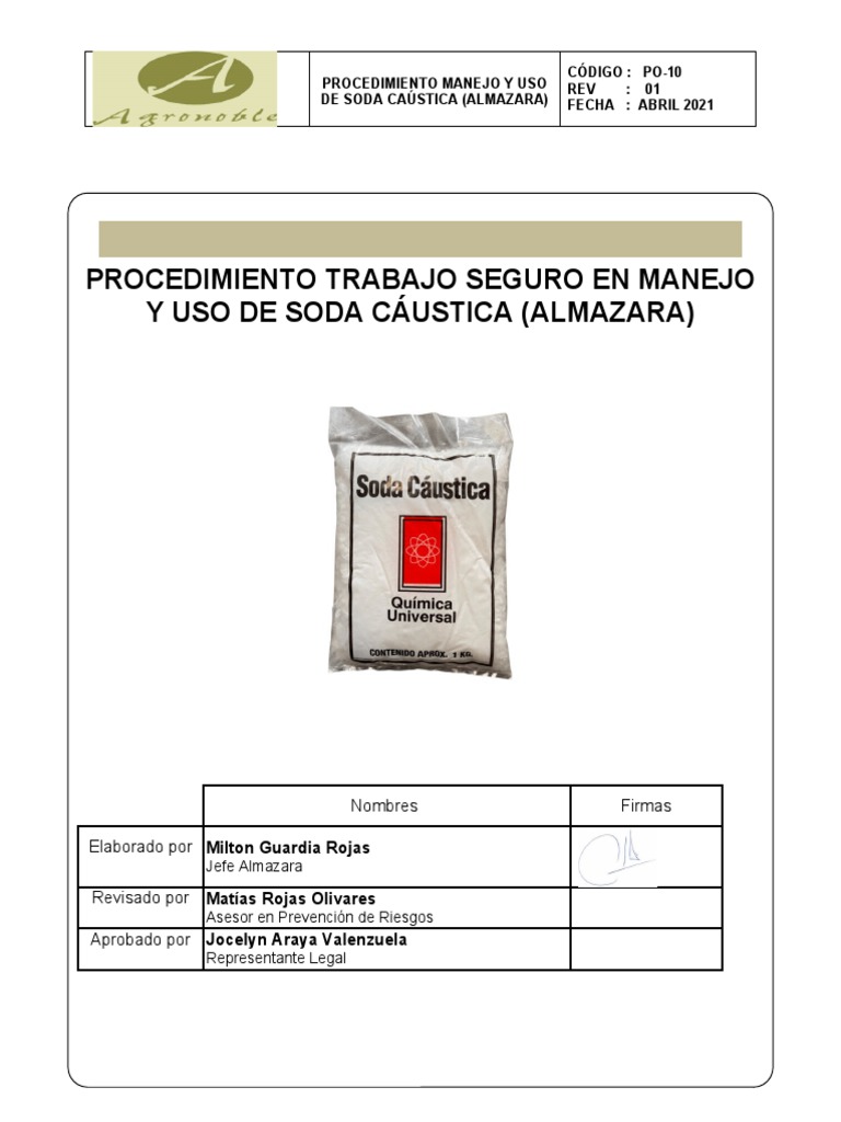 Uso Seguro de Soda Cáustica en Almazara | PDF | Química | Materiales