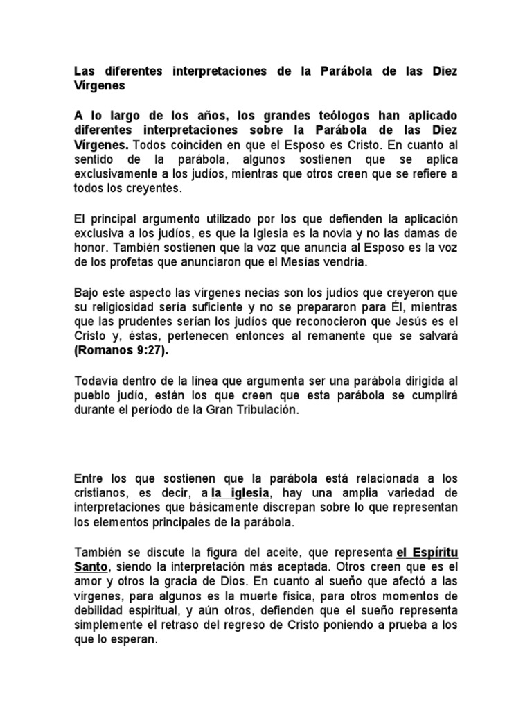 La Parabola de Las 10 Virgenes | PDF | María, madre de Jesús | Jesús
