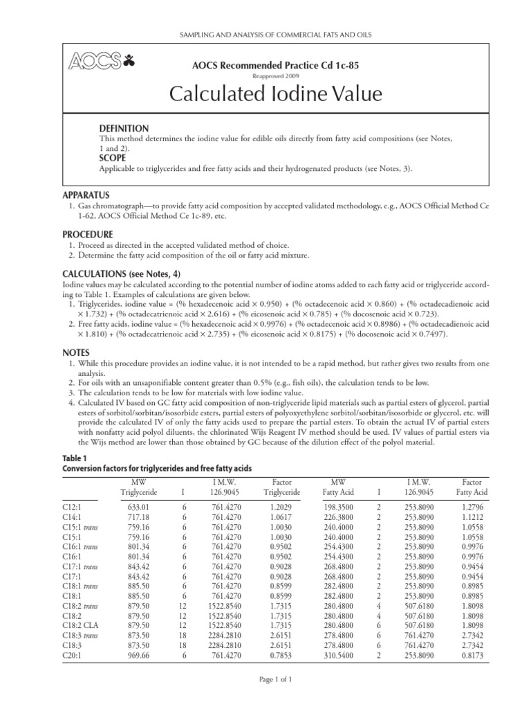 AOCS CD 1c-85 | PDF | Triglyceride | Fatty Acid