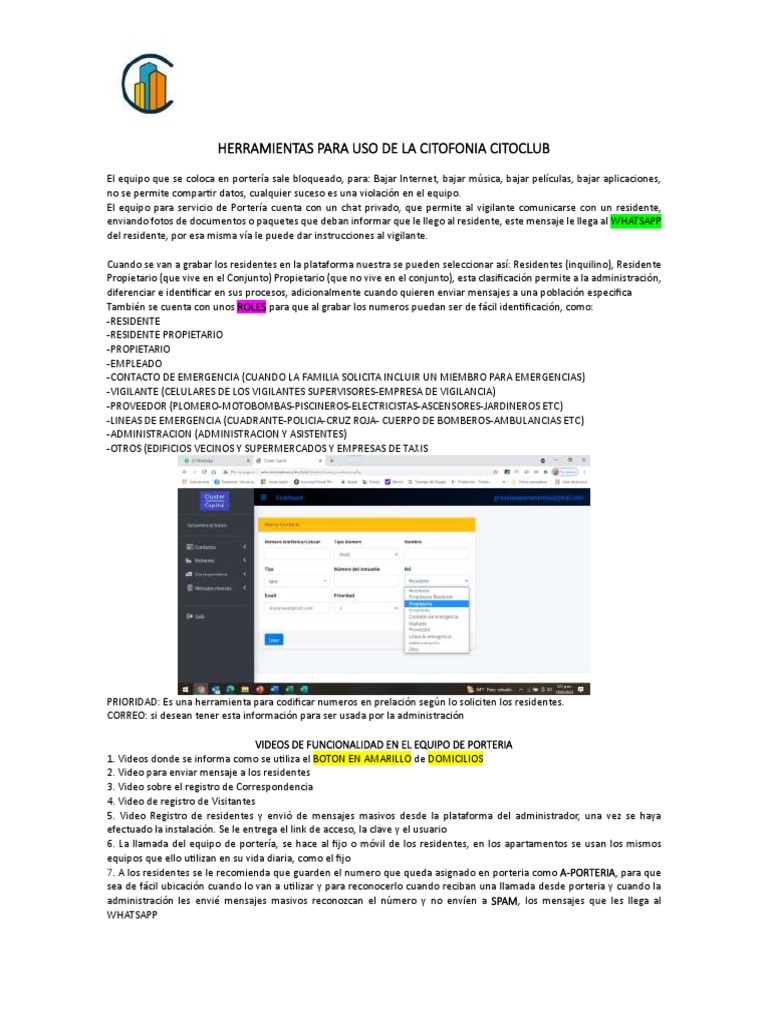 Uso de Citofonía Citoclub para Vigilantes | PDF | Informática ...