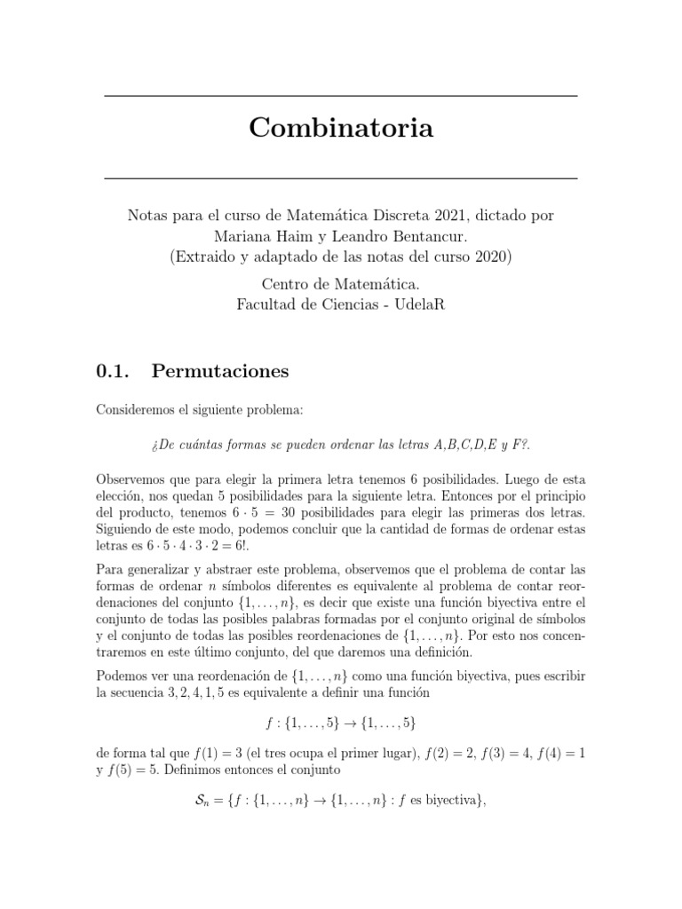 Notas Combinatoria | PDF | Combinatoria | Conjunto (Matemáticas)