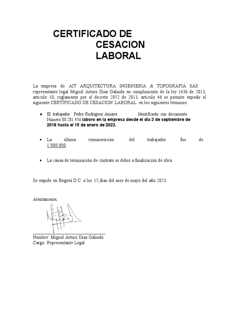 Certificado de Cesacion Laboral | PDF