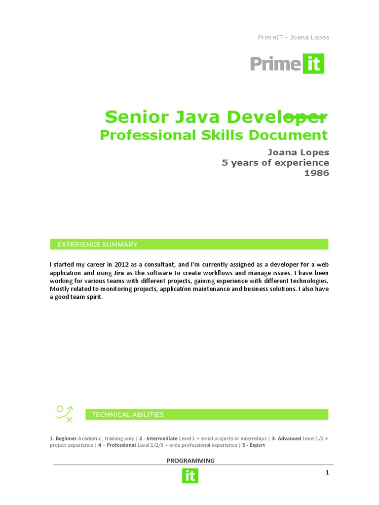 Joana Lopes: Senior Java Developer Profile | PDF | Web Service | Angular Js