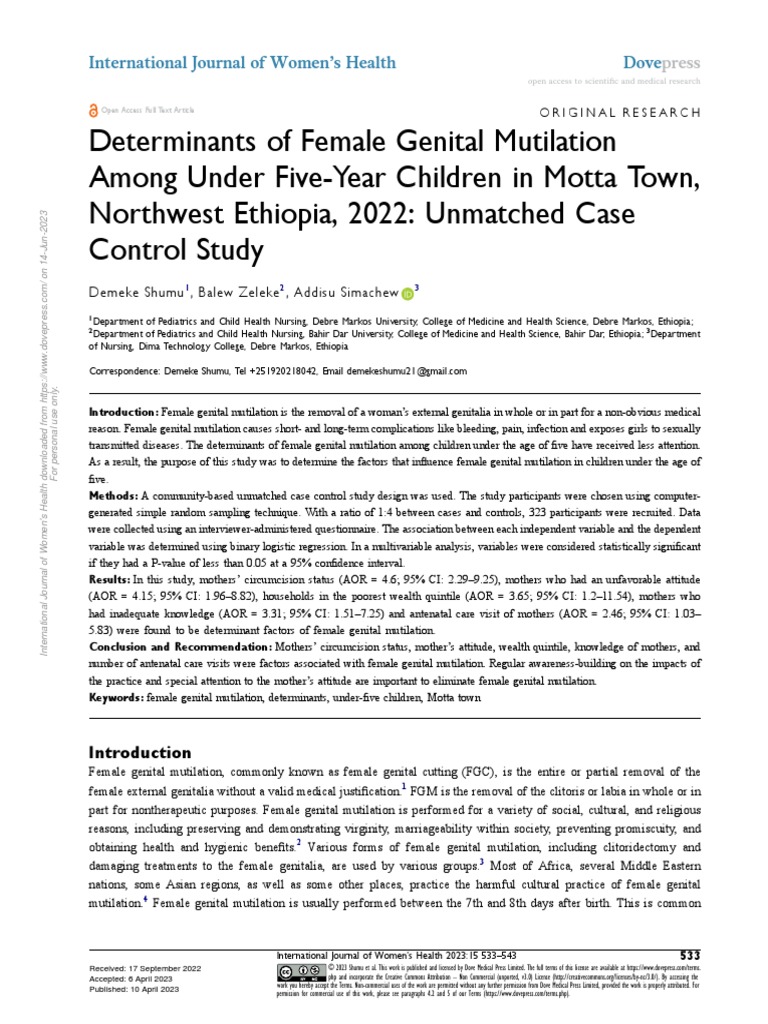 Determinants of Female Genital Mutilation Among Under Five-Year ...