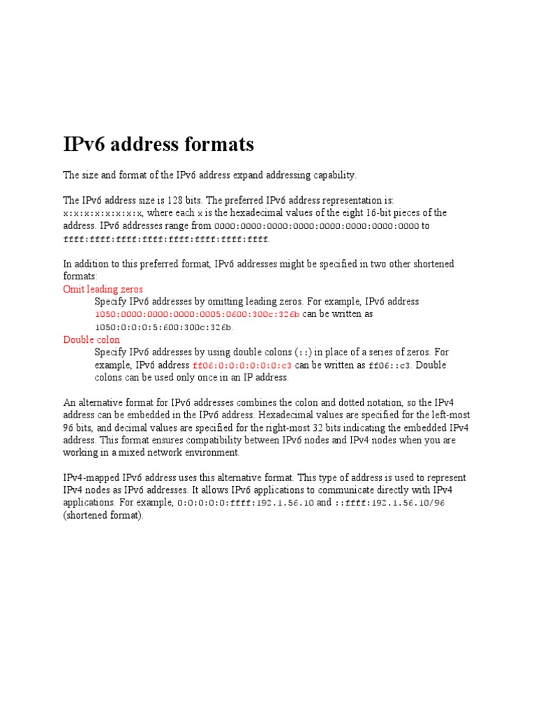 IPv6 Address Format | PDF
