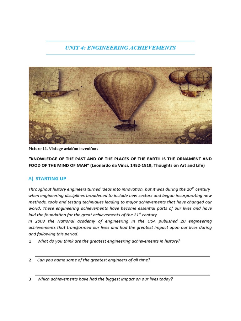 UNIT 4 Engineering Achievements | PDF | Subject (Grammar) | Engineering