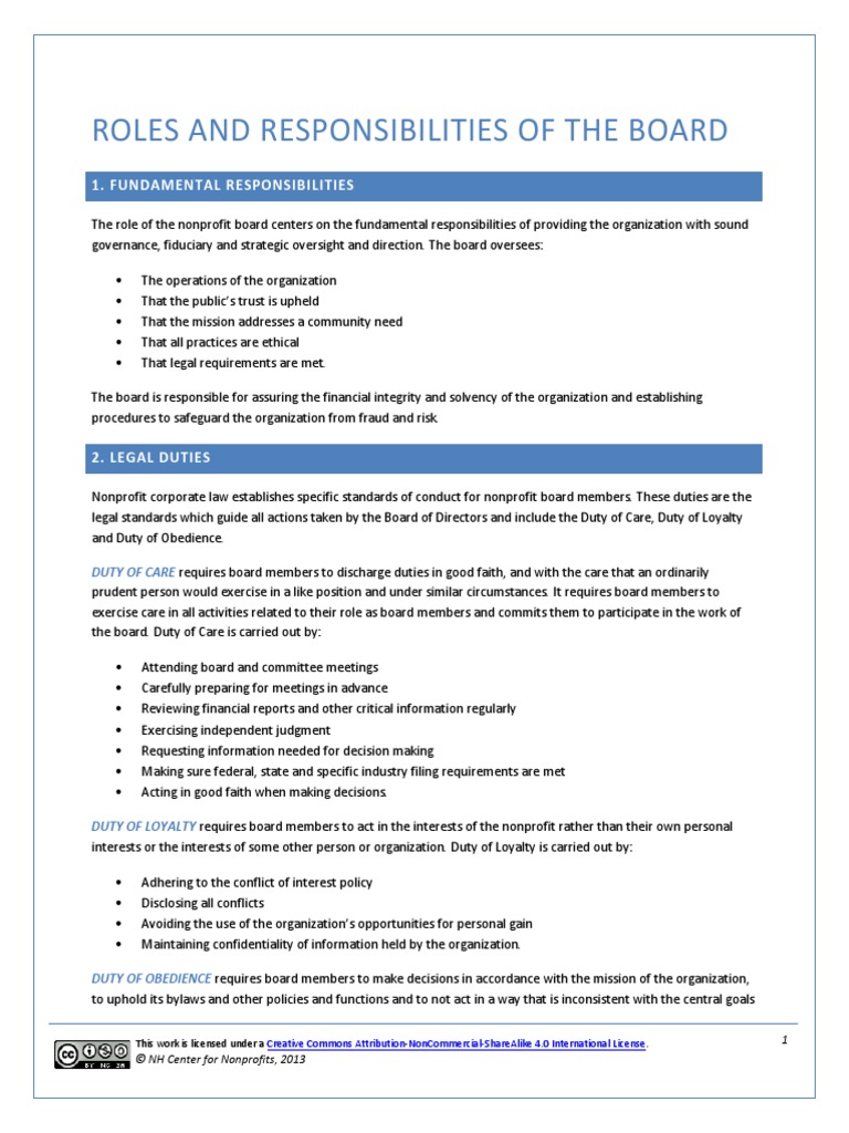 Roles Responsibilities of The Board | PDF | Fiduciary | Justice